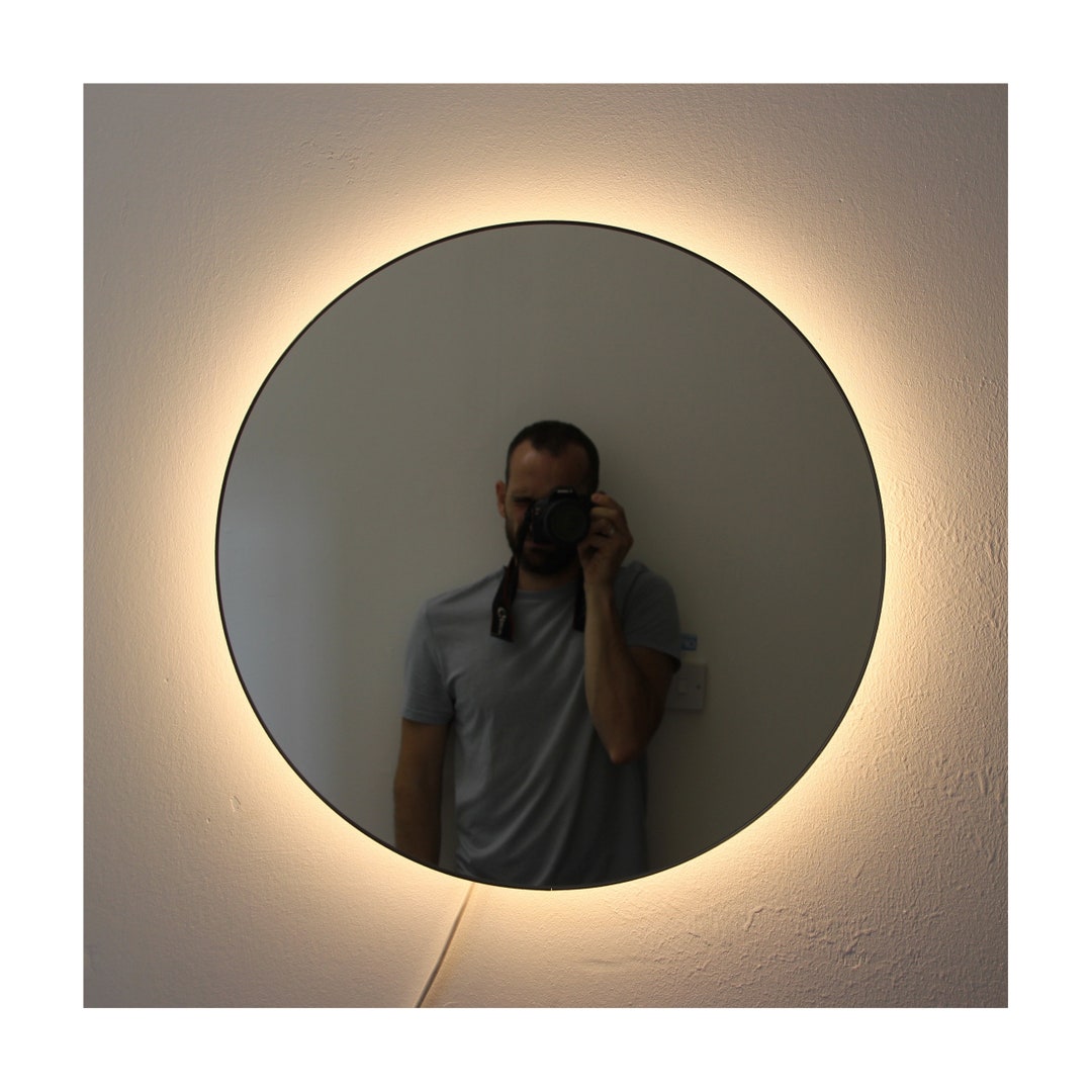 Orbis™ Round Back Illuminated Mirror With Brushed Brass Frame, Large ...