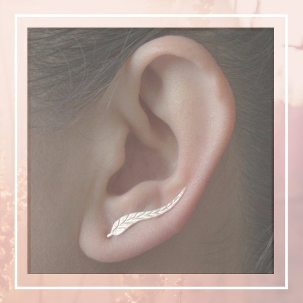 Silver Ear Crawler Earrings Leaf Ear Climber Leaf Ear Sweep Leaves Stud ...