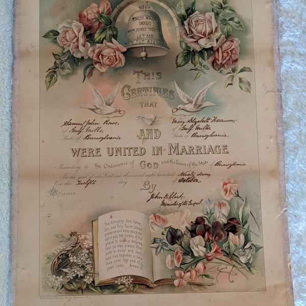 Antique Vintage Marriage Certificate - Etsy