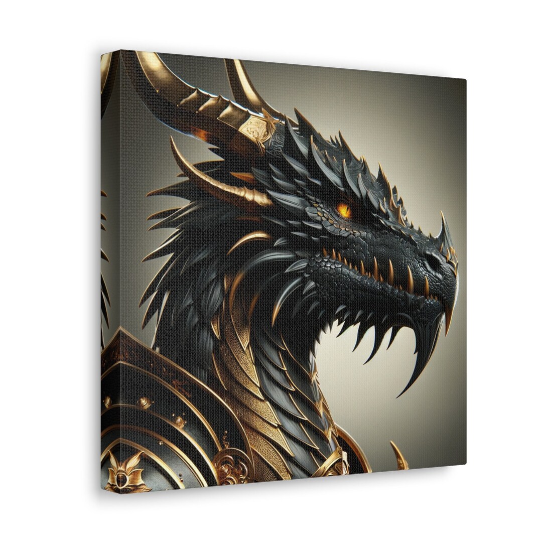 Midnight Warrior the Black Dragon Canvas Gallery Print - Etsy
