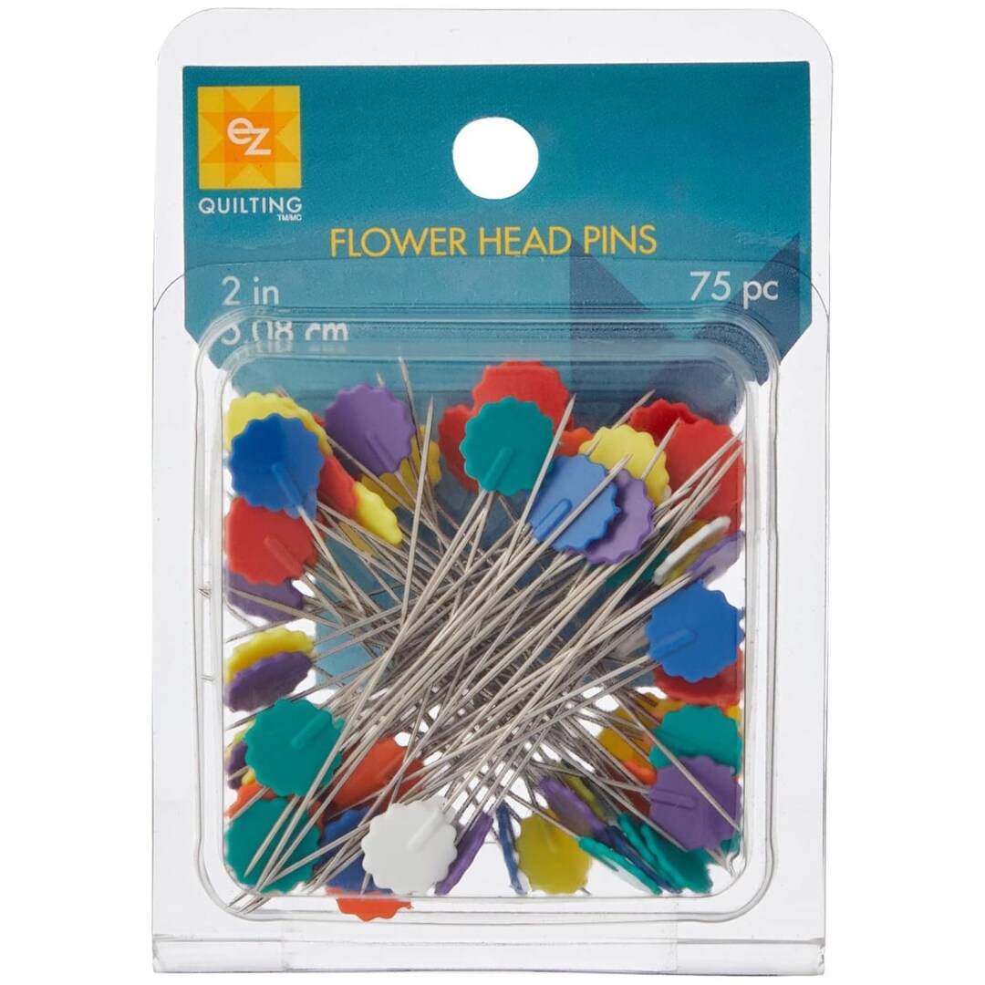 EZ Quilting 75x Flower Head Pins Long 2" Nickel Plated Quilting Sewing ...