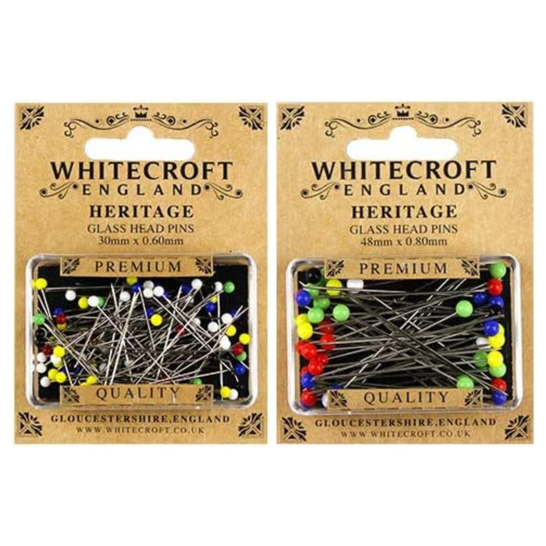 Whitecroft Heritage Glass Head Pins - 2 Sizes: 30mm or 48mm - Sewing ...