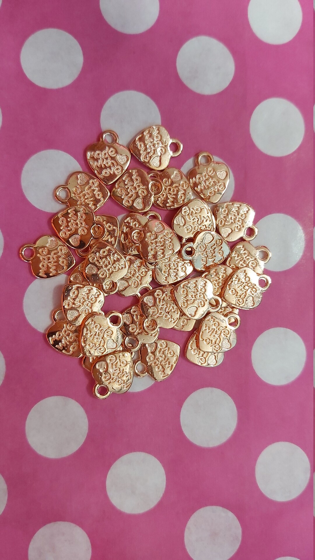 Rose Gold Heart Charms Made With Love Craft Knitting Sewing Crochet ...