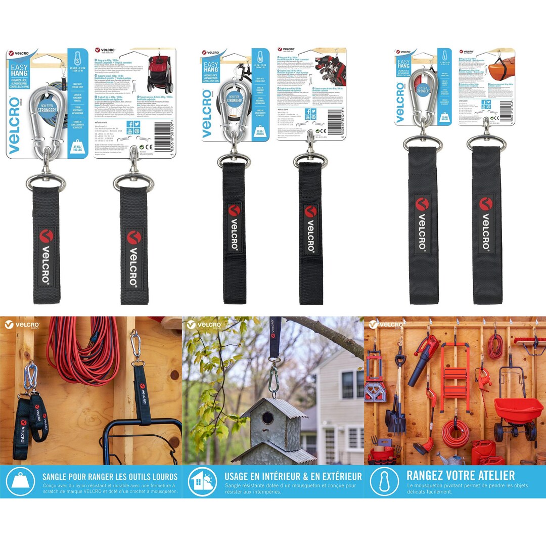 VELCRO Brand Easy Hang Straps Black - Small Med Large Reusable ...