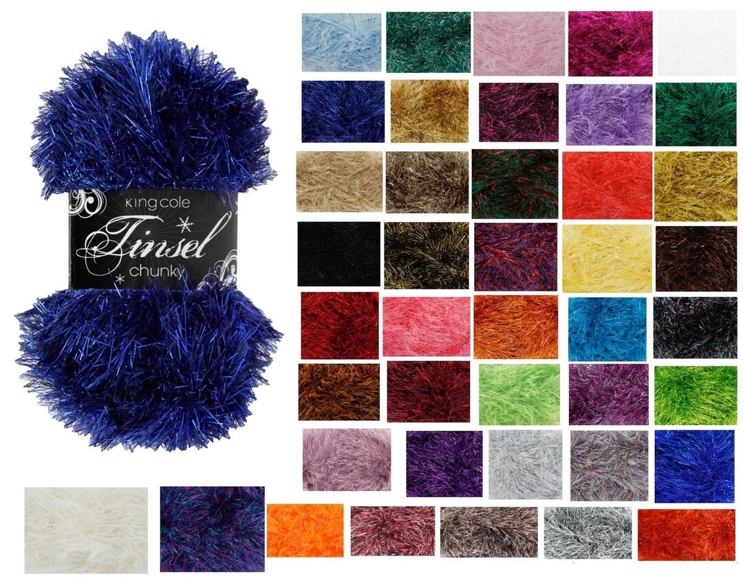 King Cole Tinsel Chunky Yarn / Wool 50g Balls All Colours Christmas ...