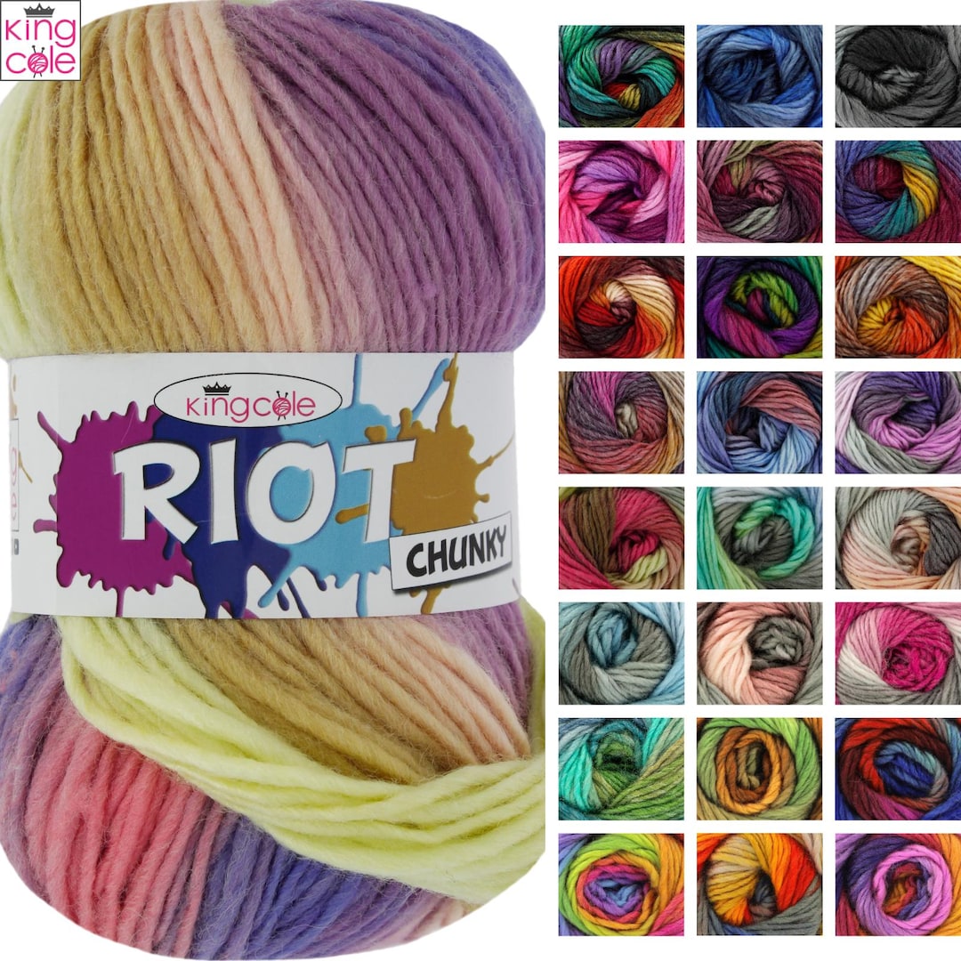 King Cole Riot Chunky Multi Coloured Knitting Yarn - 100g Acrylic Wool ...