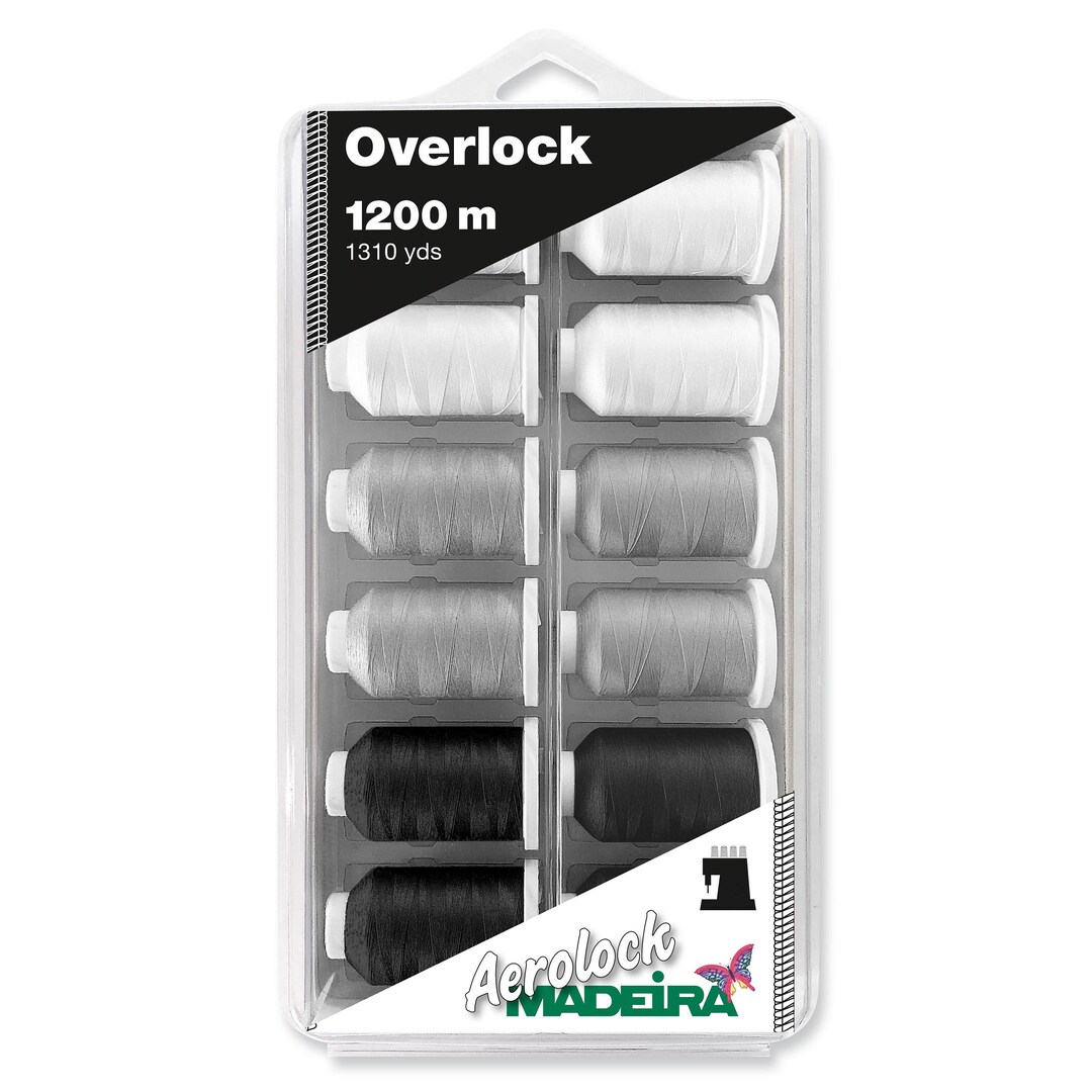 Madeira Overlock Box Aerolock No.125 12 X 1,200m Black Grey & White ...