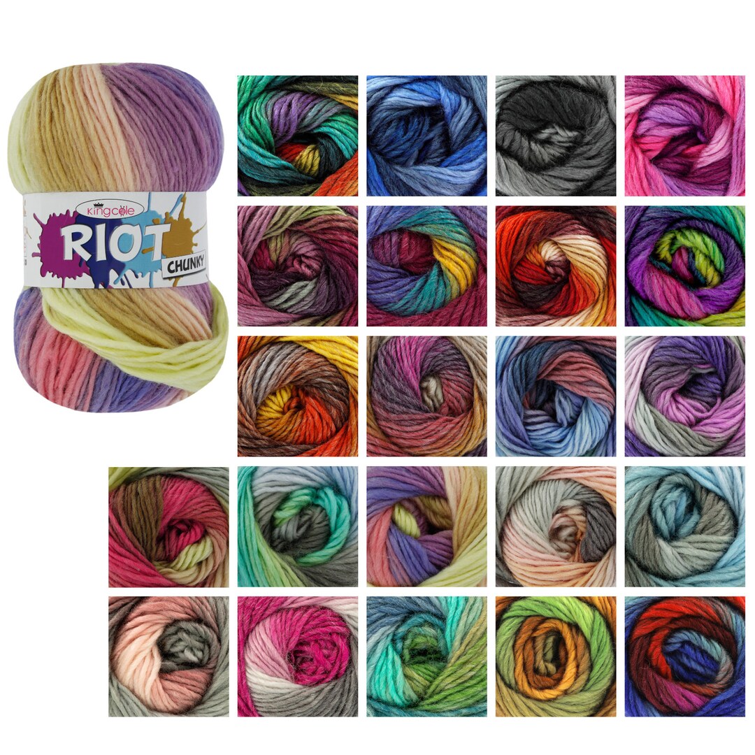 King Cole Riot Chunky Multi Coloured Knitting Yarn 100g Acrylic Wool ...