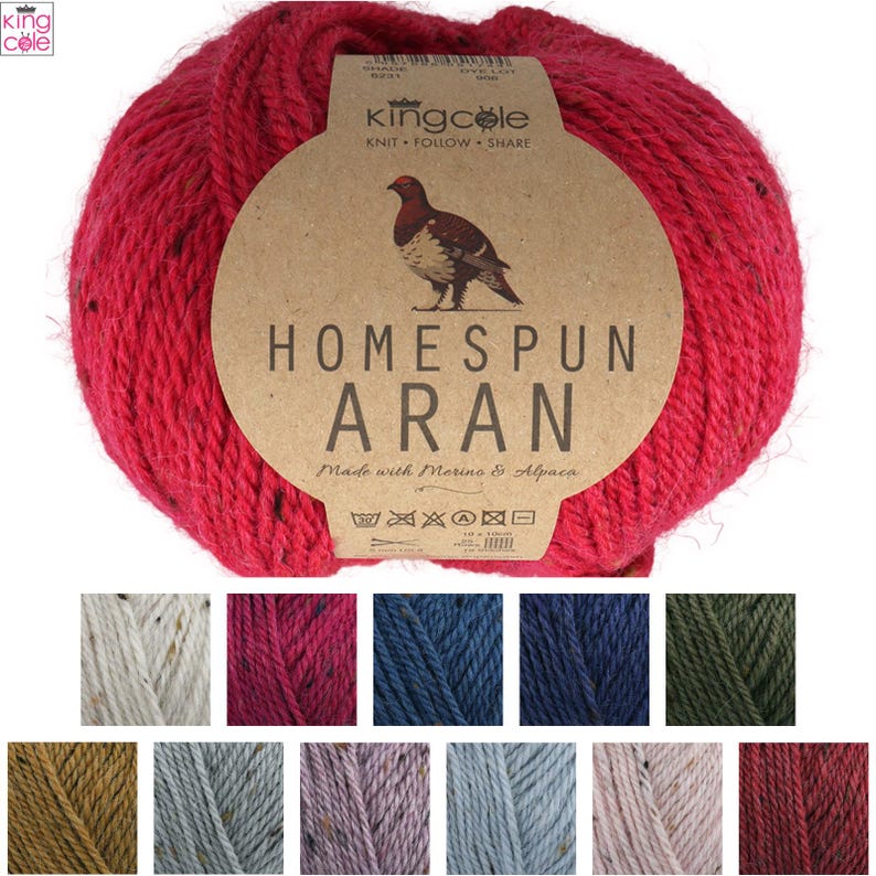 King Cole Homespun Aran 50g - Knitting Yarn Knit Crochet Wool All ...
