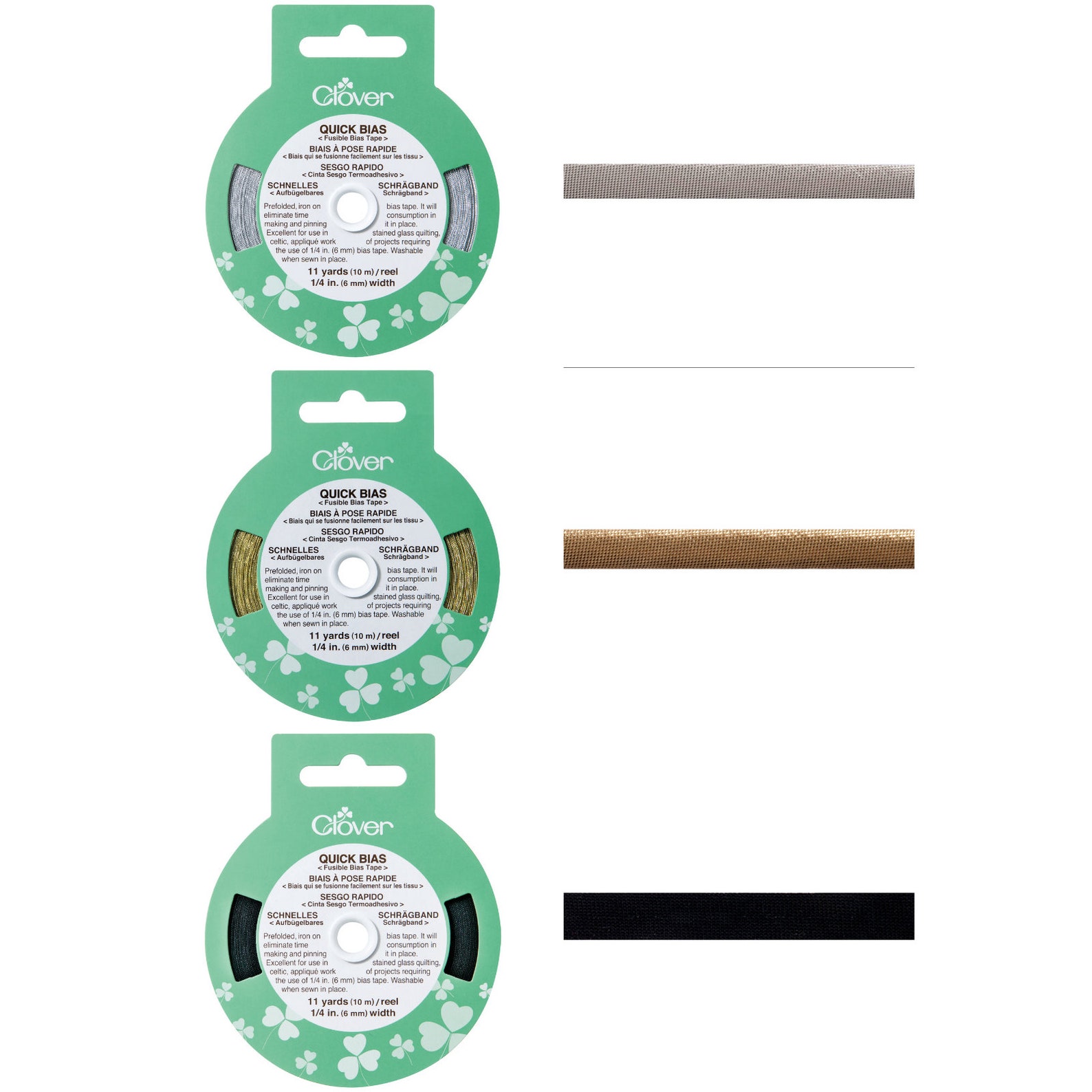 Clover Quick Bias Tape - 6mm X 10m - Gold, Silver, Black - Sewing ...