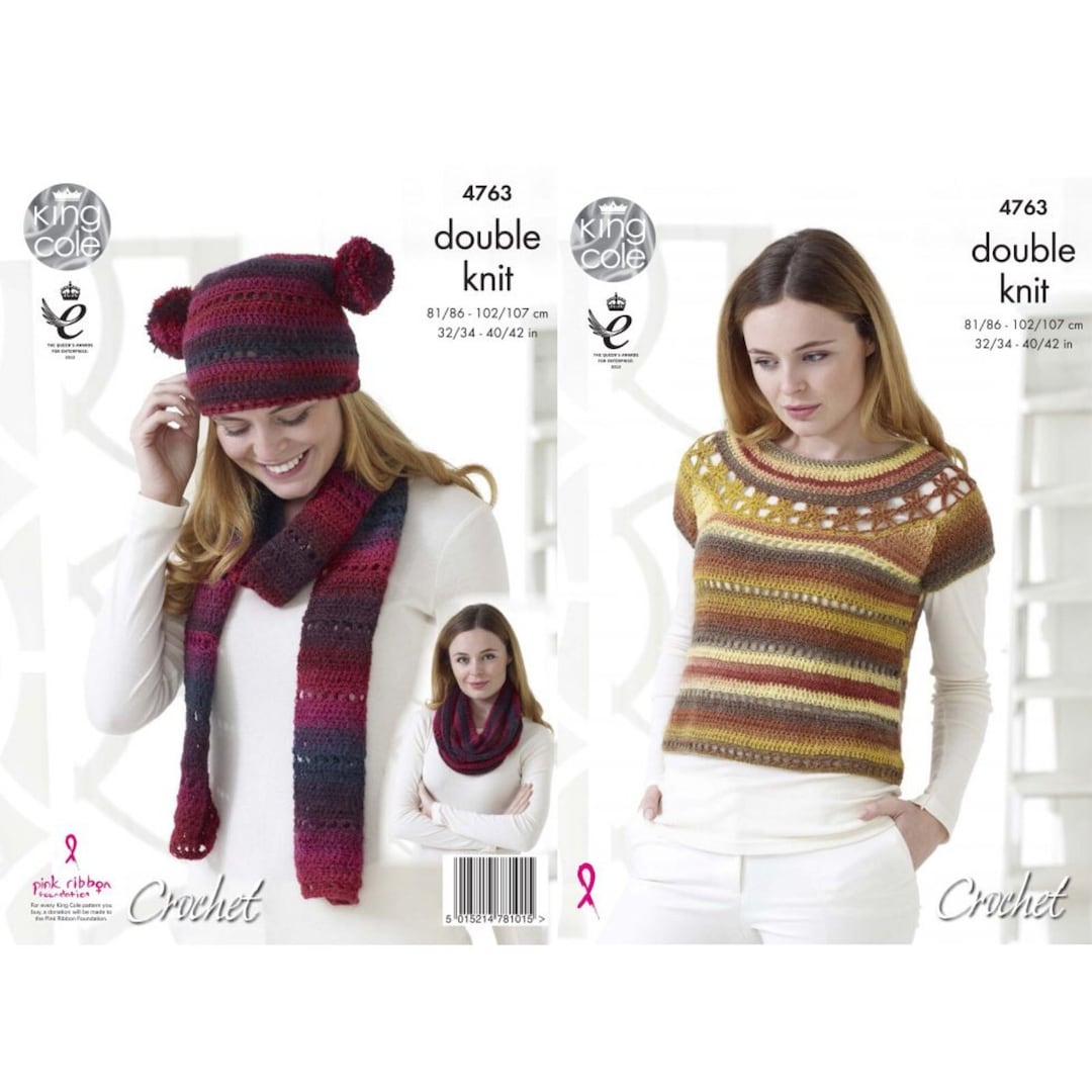 King Cole Crochet Pattern Top With Yoke Plus Accessories Riot DK- 4763 ...