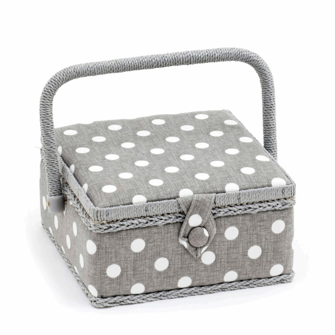 Hobbygift Small Sewing Box - Square - Grey Linen Polka Dot - Etsy