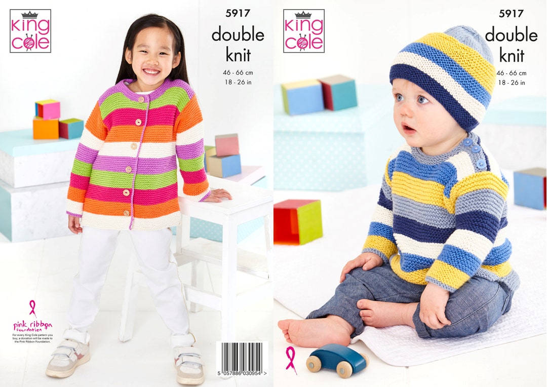 King Cole Knitting Pattern Sweater, Hat & Cardigan Knitted in ...