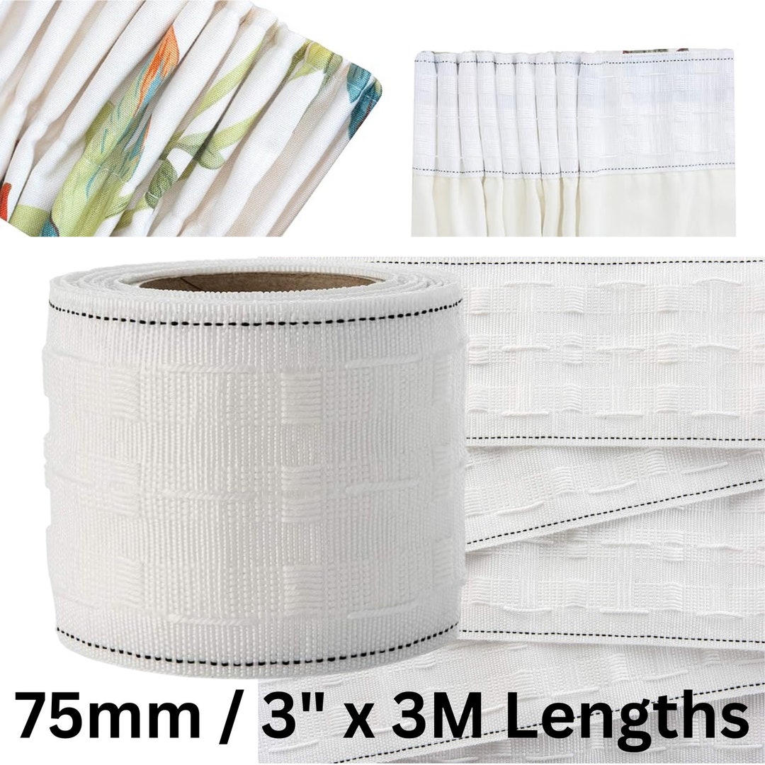 Premium Strong Curtain Heading Header Tape - 75mm / 3" - Pencil Pleat ...