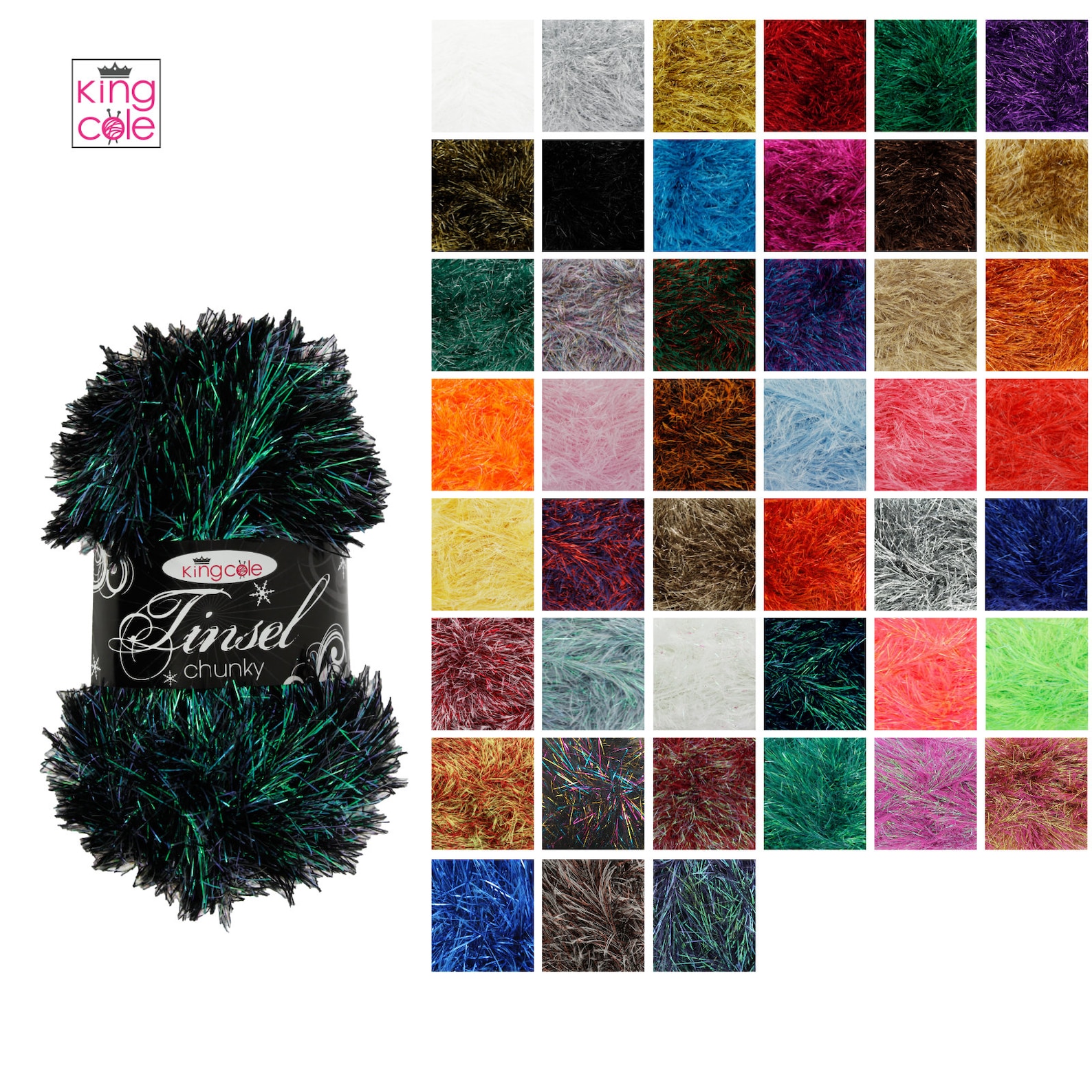 King Cole Tinsel Chunky Yarn / Wool 50g Balls - All Colours - Christmas ...