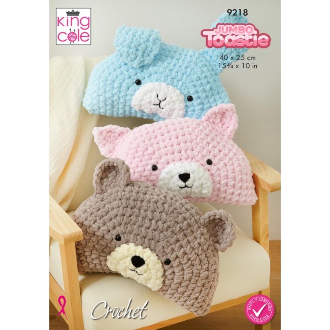 King Cole Pattern Animal Pillows Crocheted in Jumbo Toastie Super ...