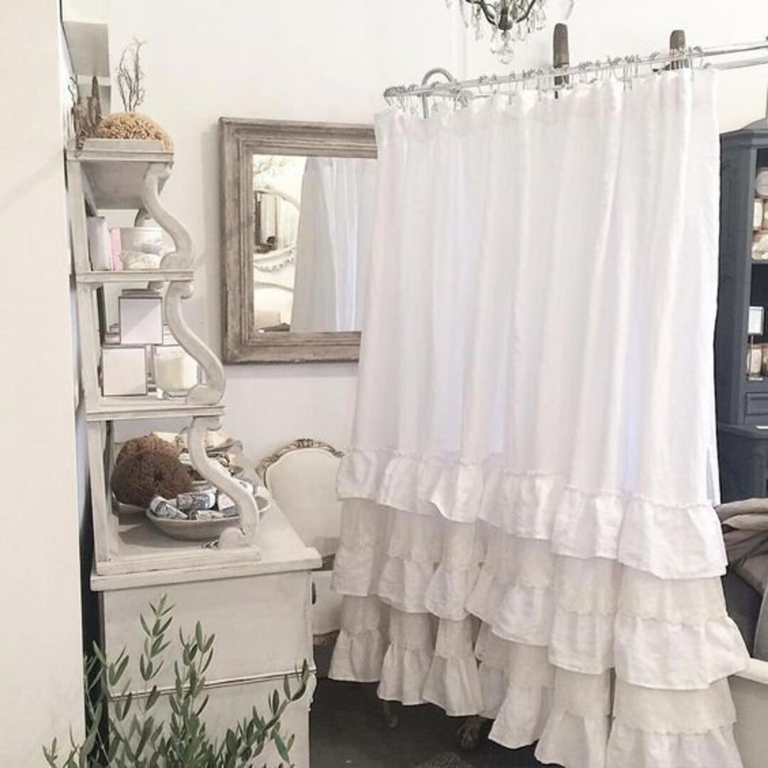 Linen Shower Curtain Ruffled Shower Curtain Available in - Etsy