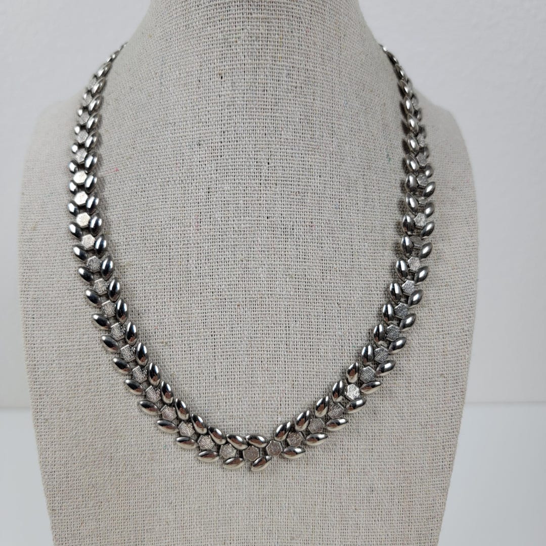 Vintage Silver-tone Fancy Link Chain Collar Necklace 18 in Fold Over ...