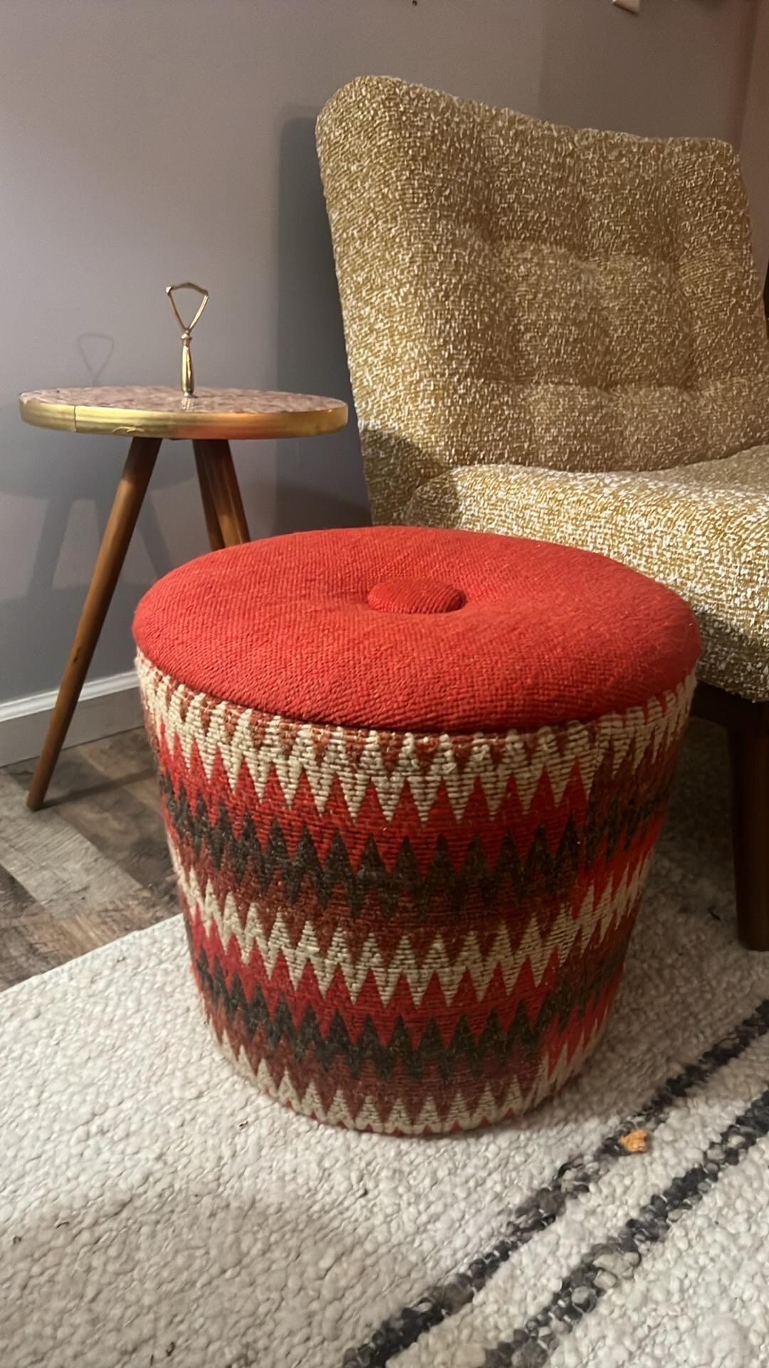Vintage 70’s Storage Ottoman Red and Brown Woven Upholstery - Etsy