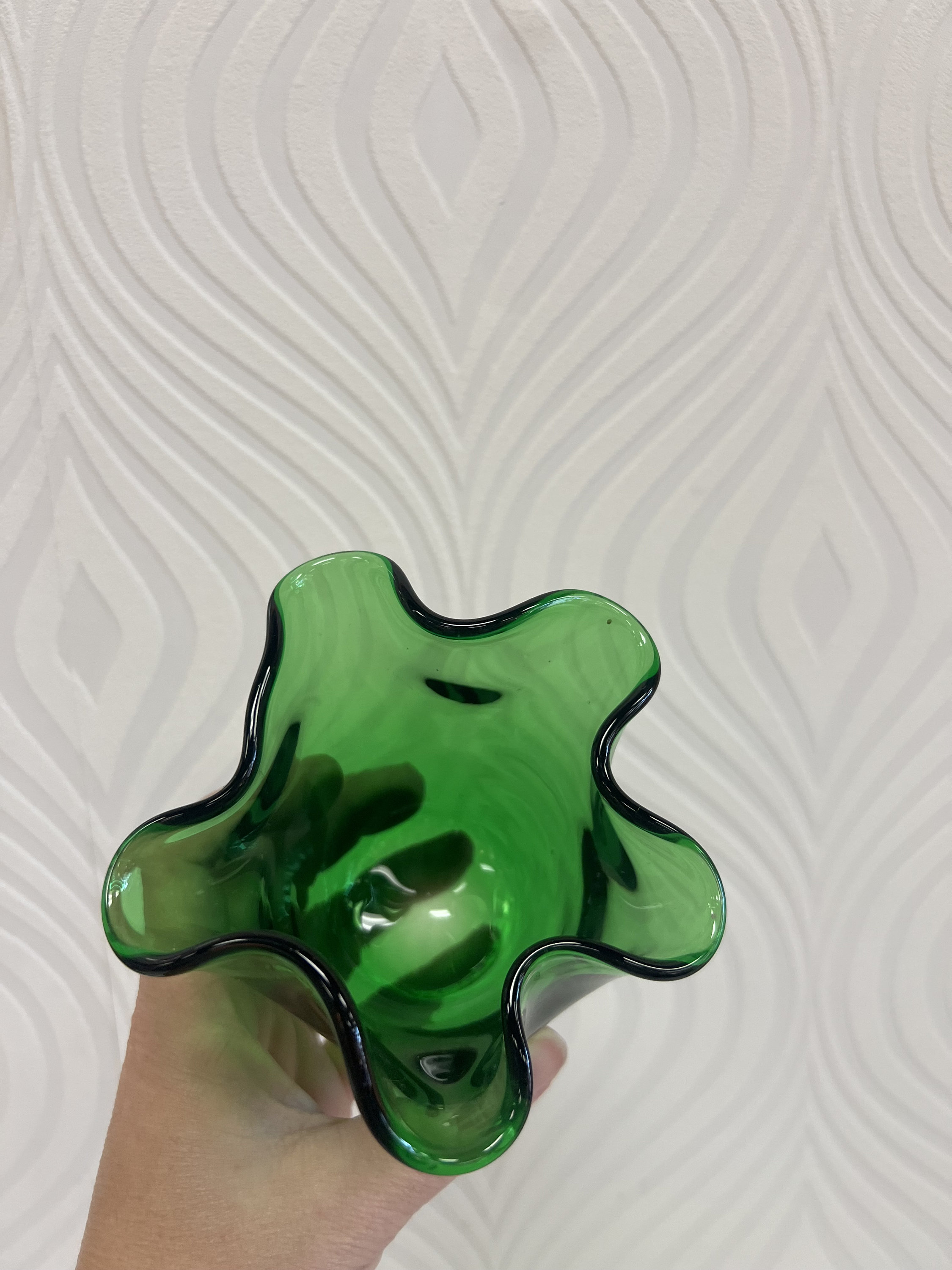 Forest Green Ruffled Edge Art Glass Bowl/vase Ground Pontil - Etsy