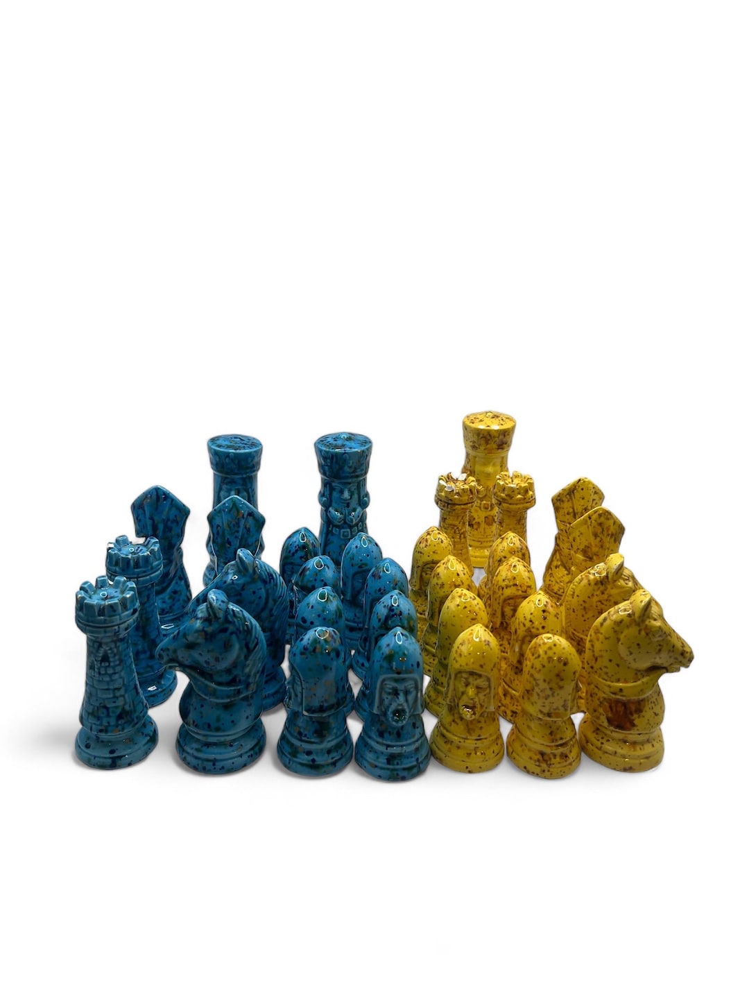 Mid-century Set of 31 Hand Painted Ceramic Medieval Duncan Chess Pieces ...