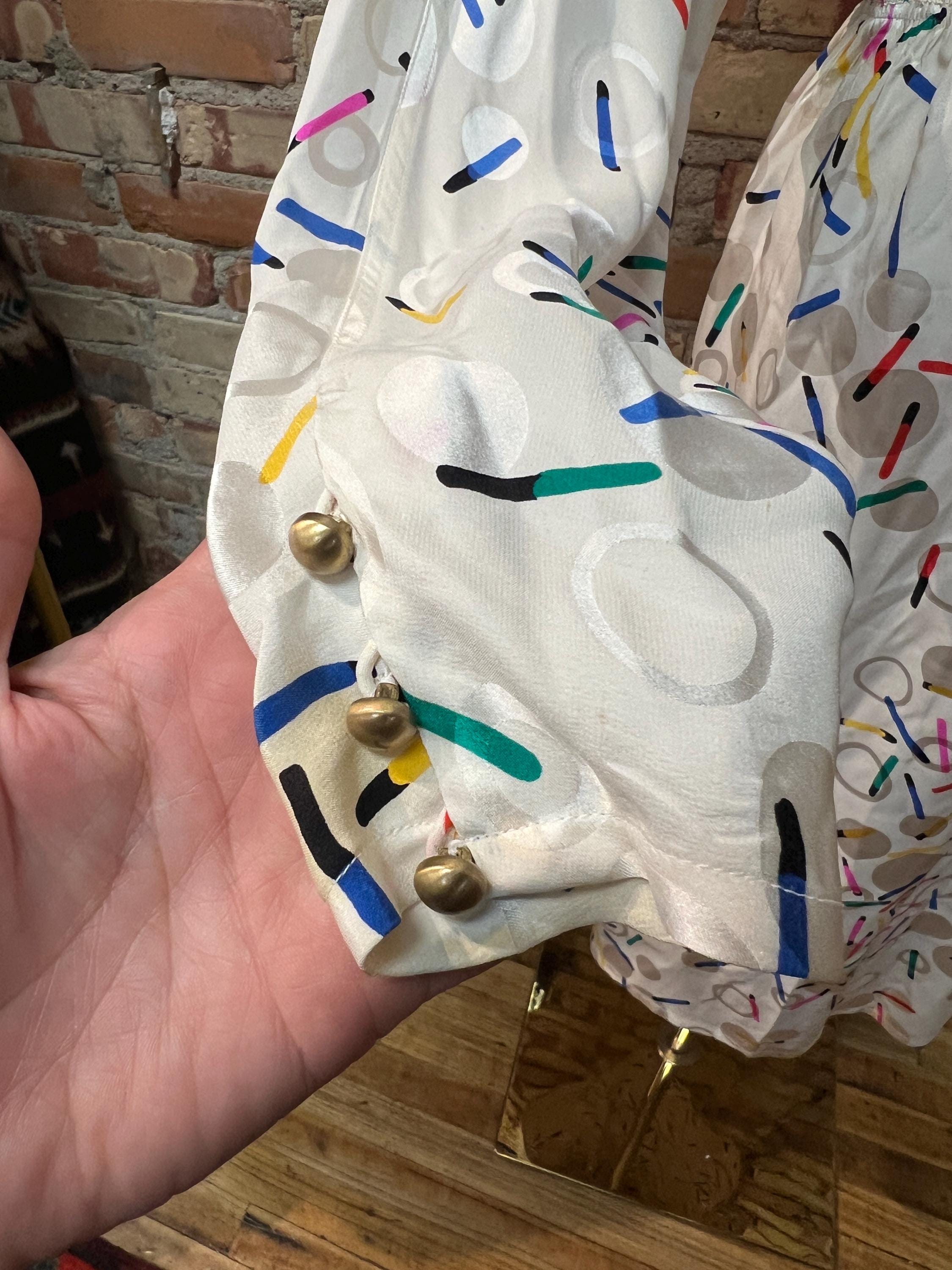 90's Western Cut Silk Rainbow Sprinkle Dress by Francesca of Damon for ...