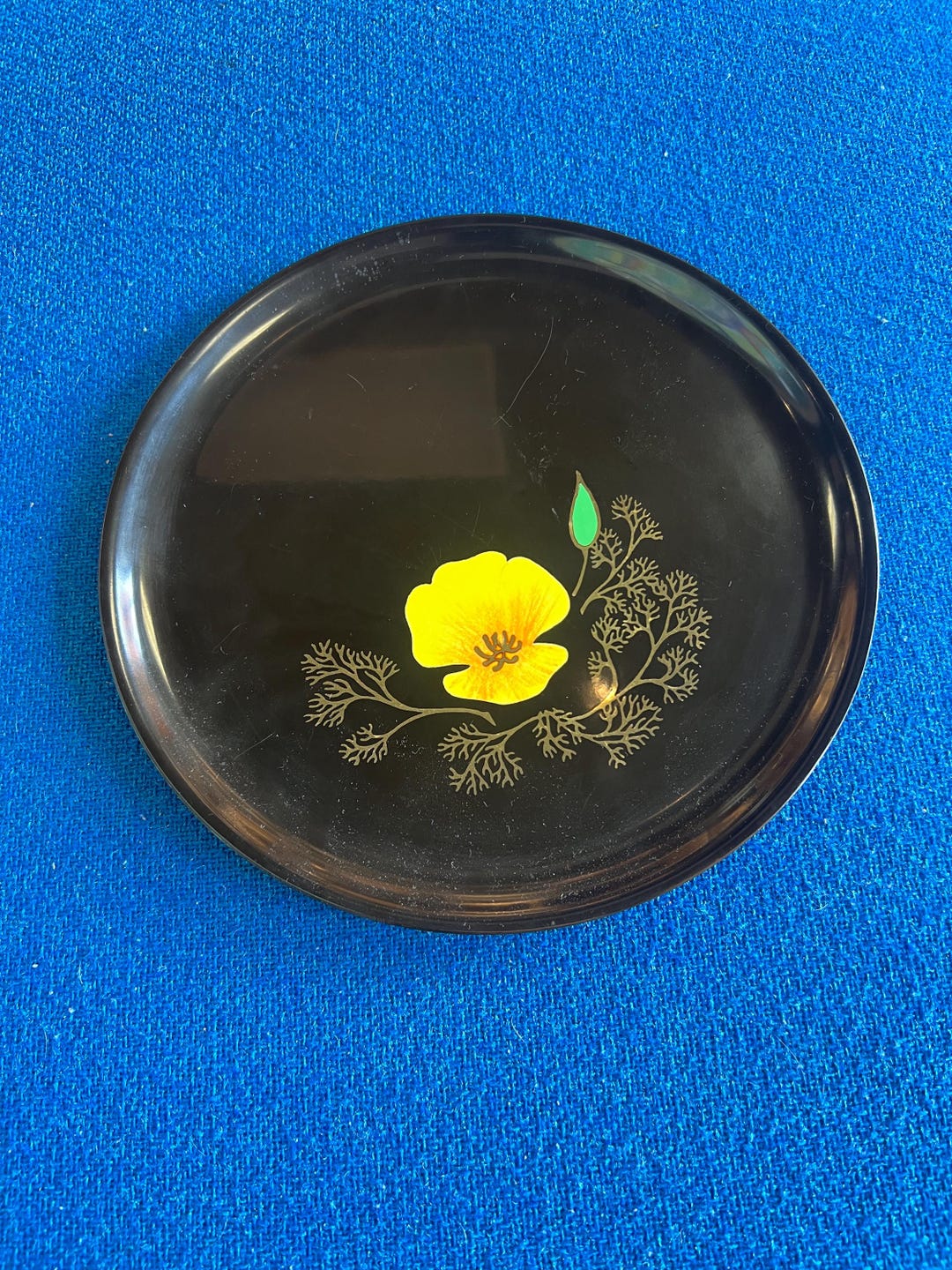 Vintage Couroc Serving Tray Plate Brass California Orange Poppy Inlay ...