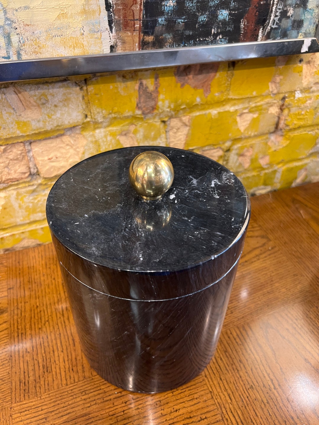 Vintage Black Marble Drulane Ice Bucket or Canister - Etsy