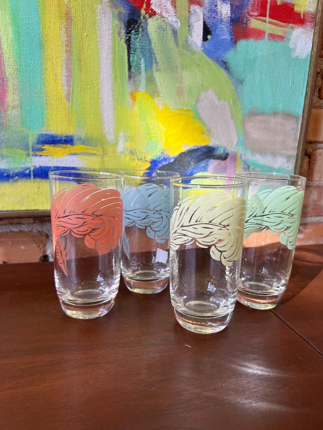 MCM Pastel Feather Tumblers: 1960s Barware Set of 4 - Etsy