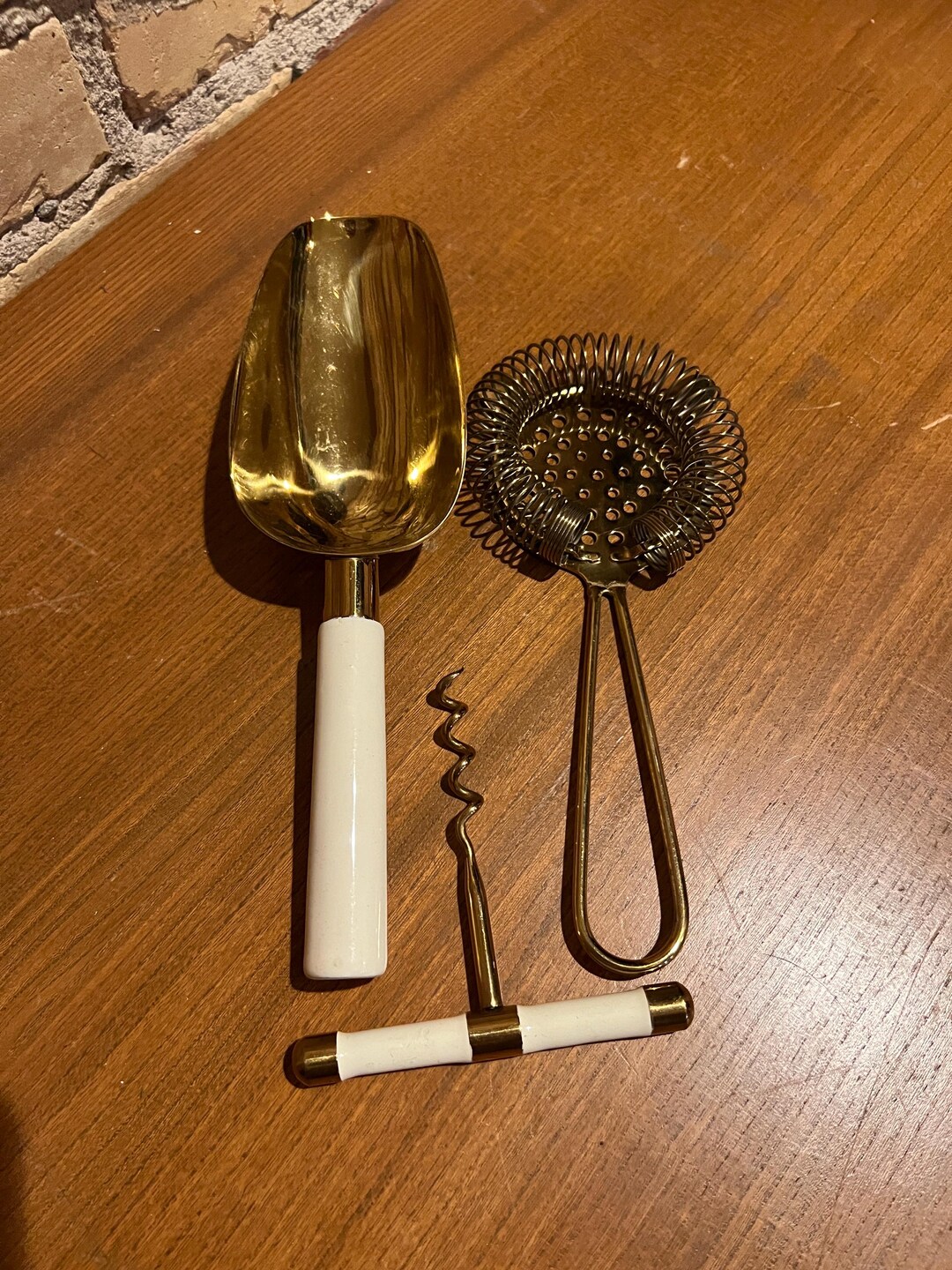 Vintage Porcelain and Brass Bar Tool Set of 3 - Etsy