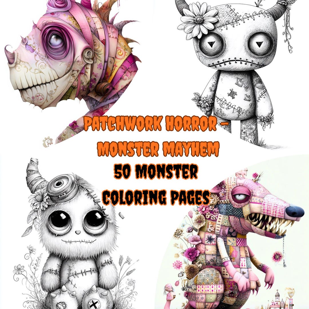 Patchwork Horrors: Monster Mayhem Edition - 50 Creepy Coloring Pages - Etsy