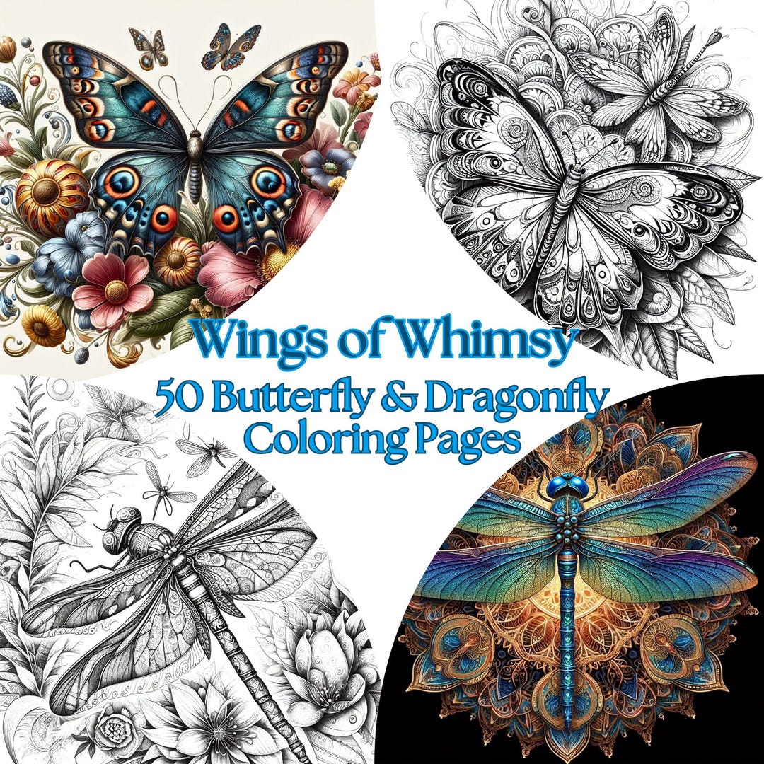 Wings of Whimsy – 50 Butterfly & Dragonfly Coloring Pages - Etsy