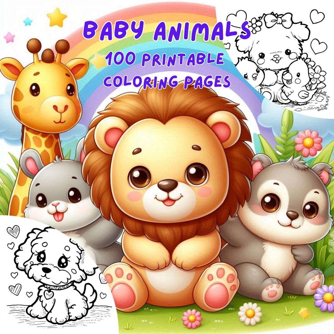 Baby Animals – 100 Cute Coloring Pages for Kids (printable PDF) - Etsy