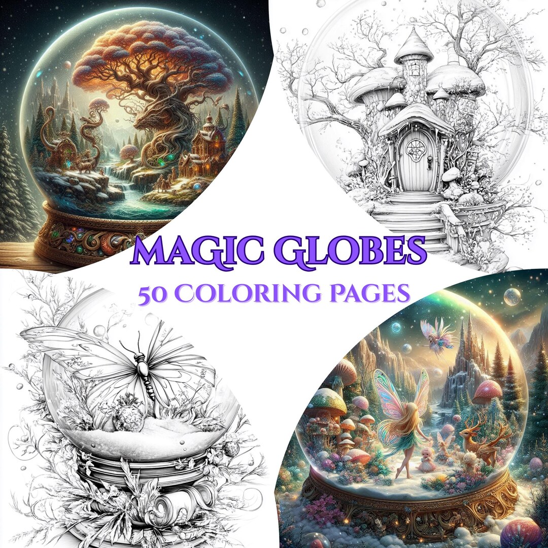 Magic Globes - 50 Snowglobe Fantasy Worlds Coloring Pages - Etsy