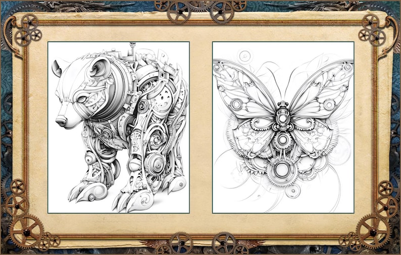 Mechanical Animals - 50 Steampunk Animal Coloring Pages - Etsy