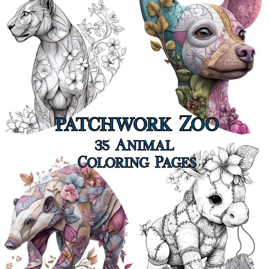 Patchwork Zoo - 35 Animal Coloring Pages for Creative Relaxing Fun - Etsy