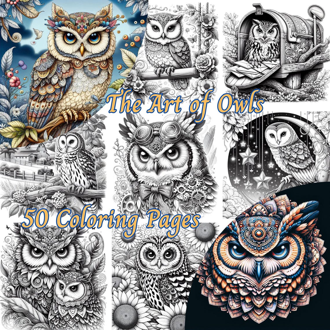 The Art of Owls -50 Owl Coloring Pages - Etsy