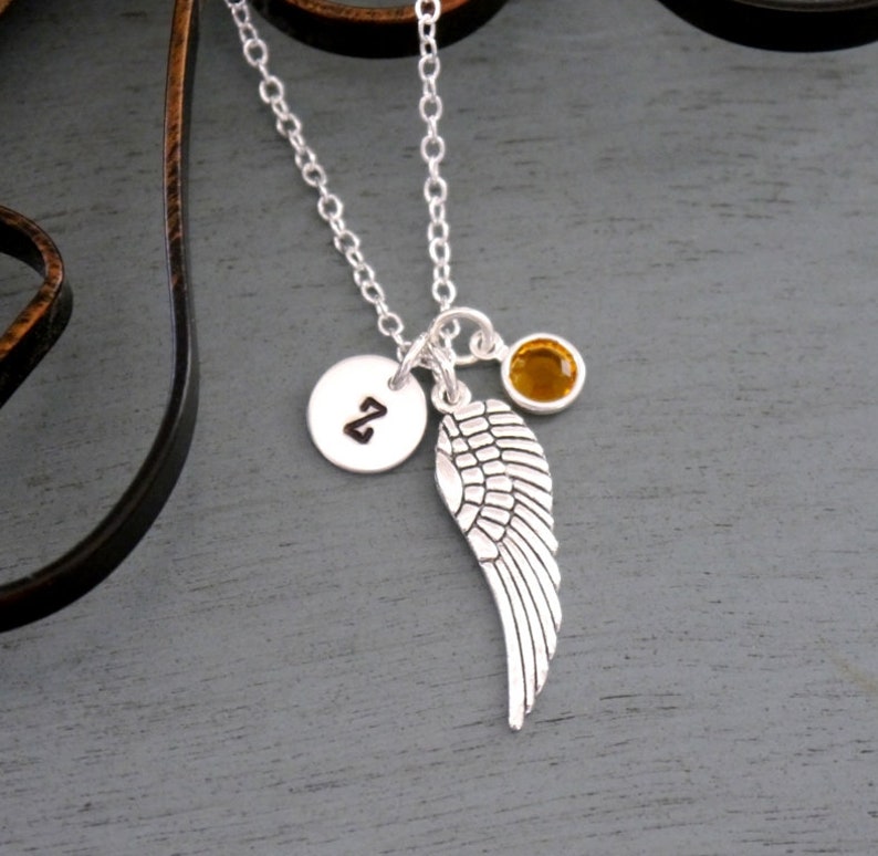 Angel Wing Initial Necklace Personalized Angel Wing Necklace - Etsy
