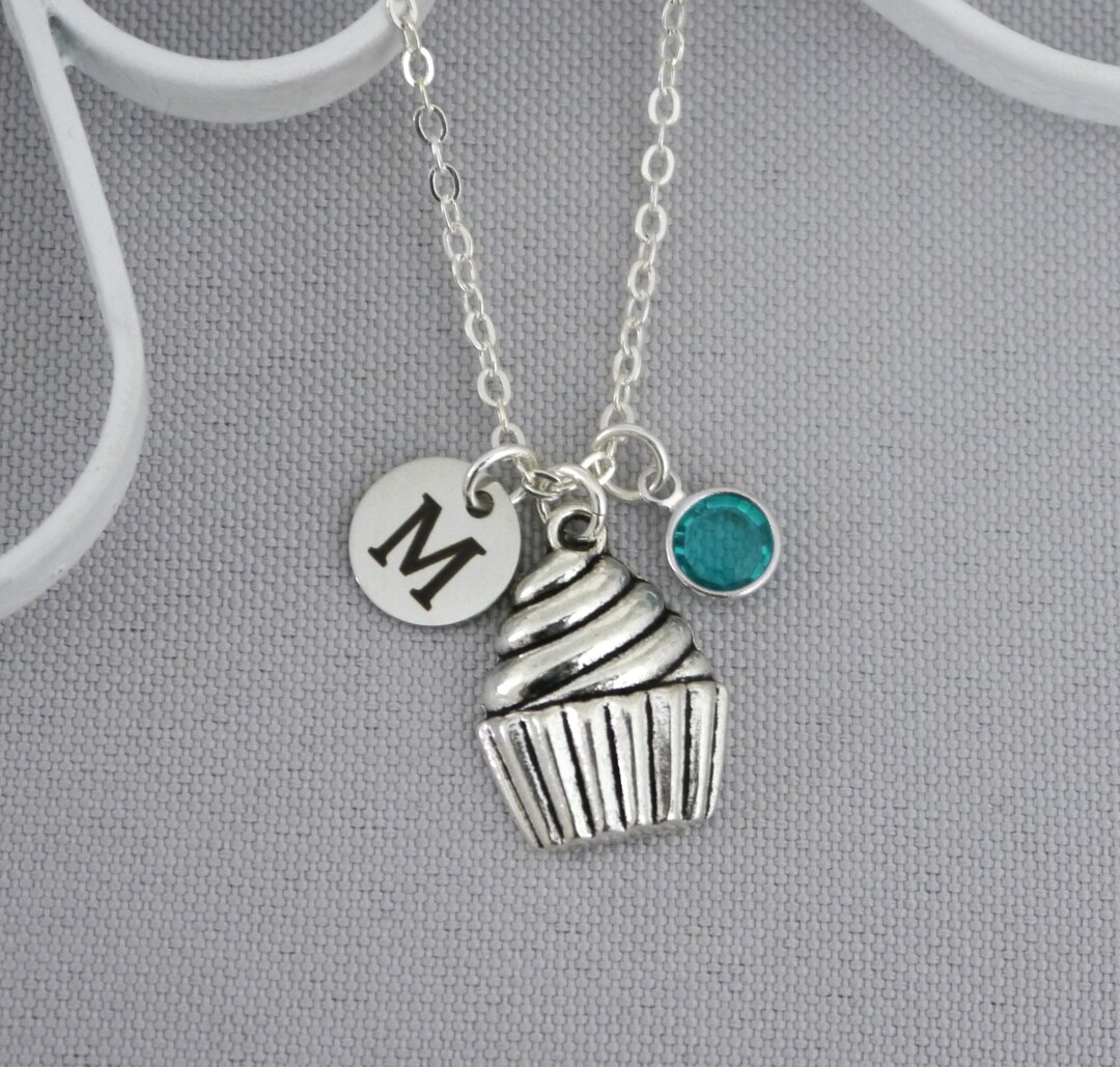 Cupcake Necklace, Baker Necklace, Personalized, Silver, Initial, Letter ...