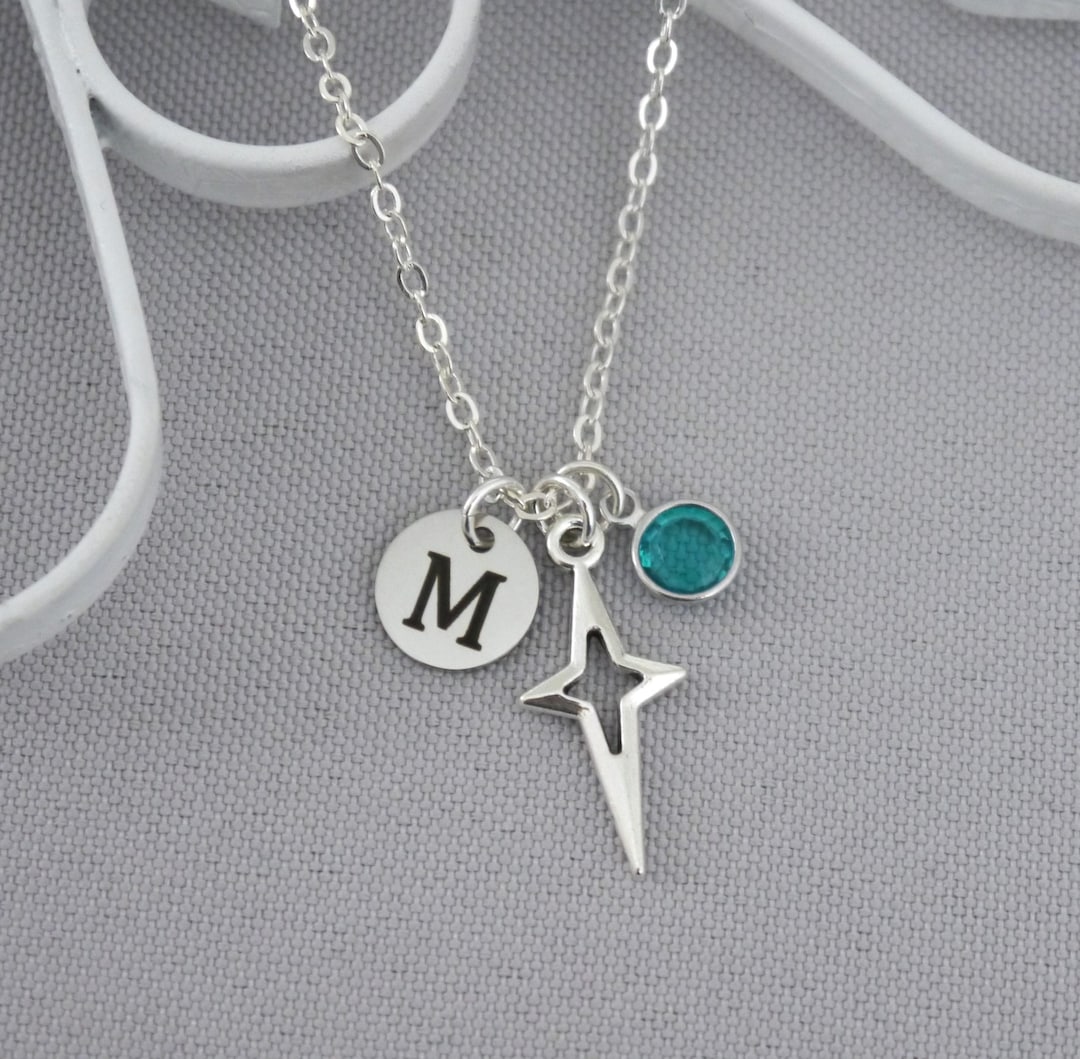 Northern Star Necklace, Initial Disc, Letter Charm, Birthstone ...