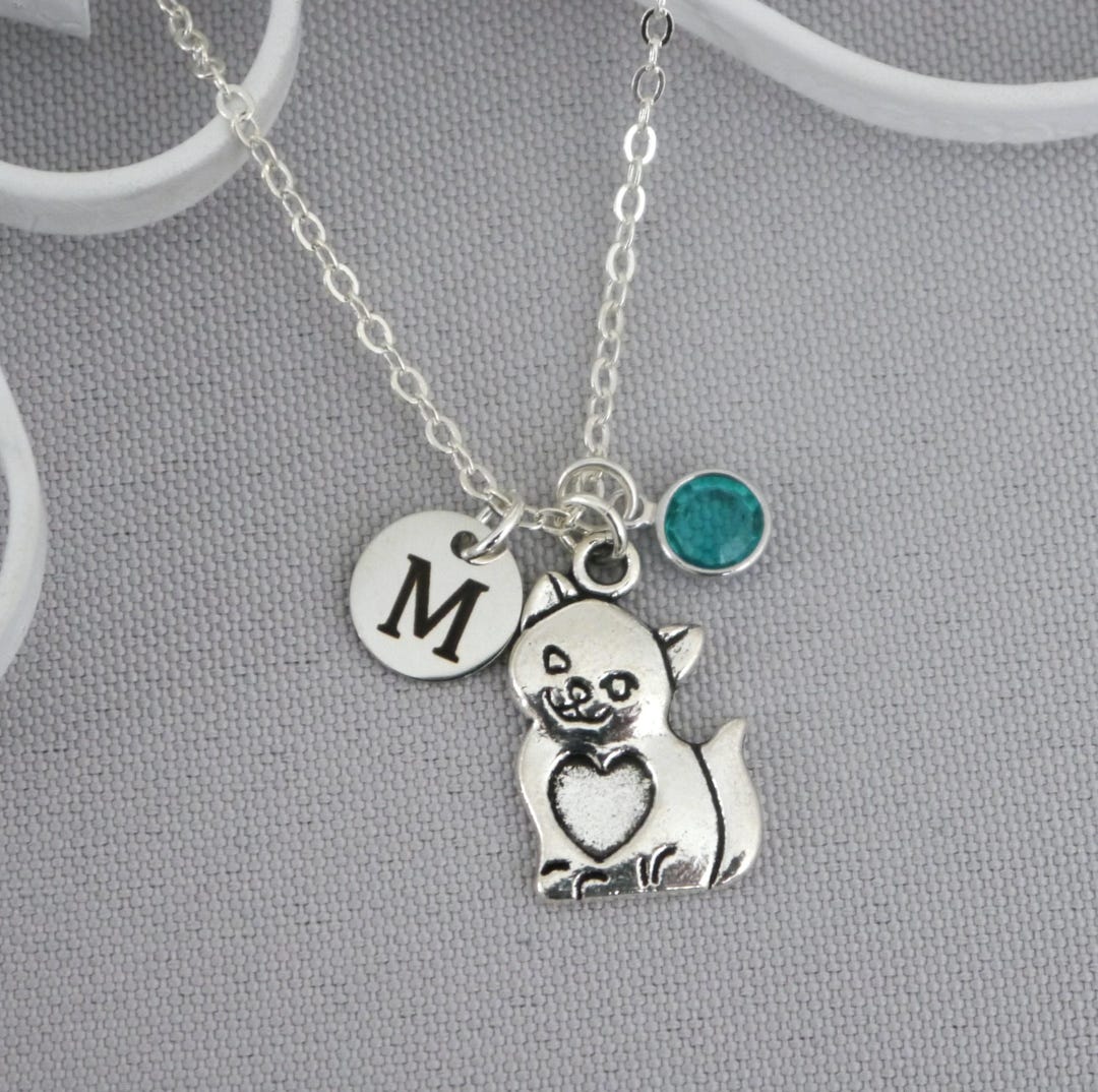 Cat Necklace, Personalized Cat Necklace, Cat Initial Necklace, Cute Cat ...