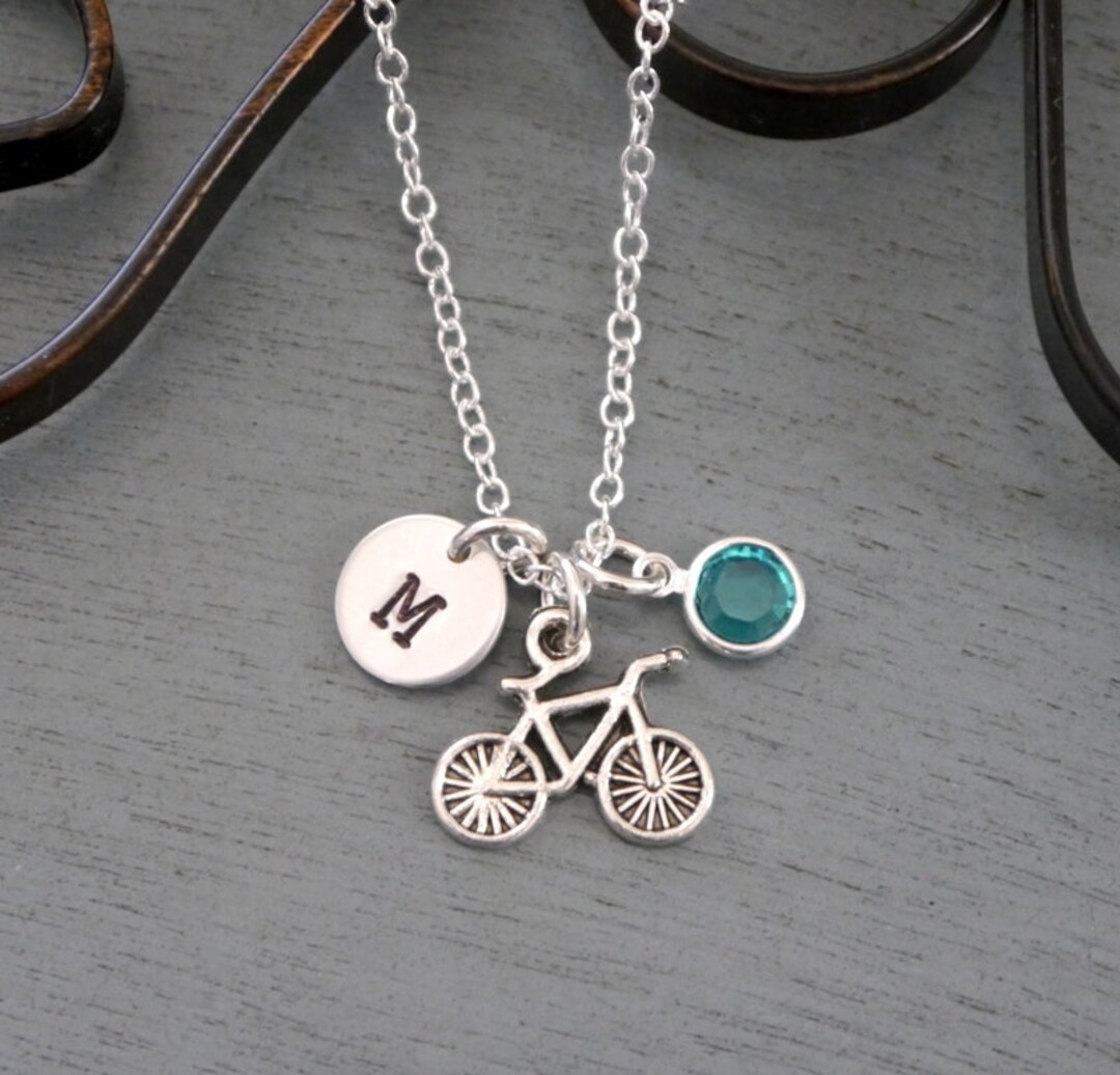 Bicycle Necklace, Personalized Bicycle Necklace, Bike Necklace, Initial ...