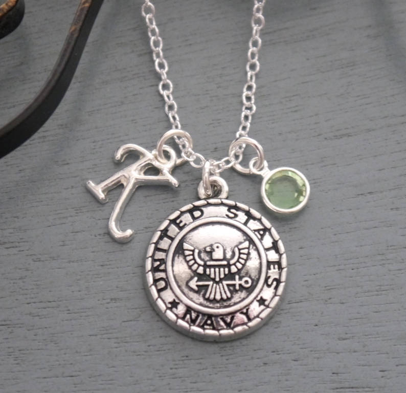 Navy Necklace Personalized Navy Necklace Silver Navy | Etsy