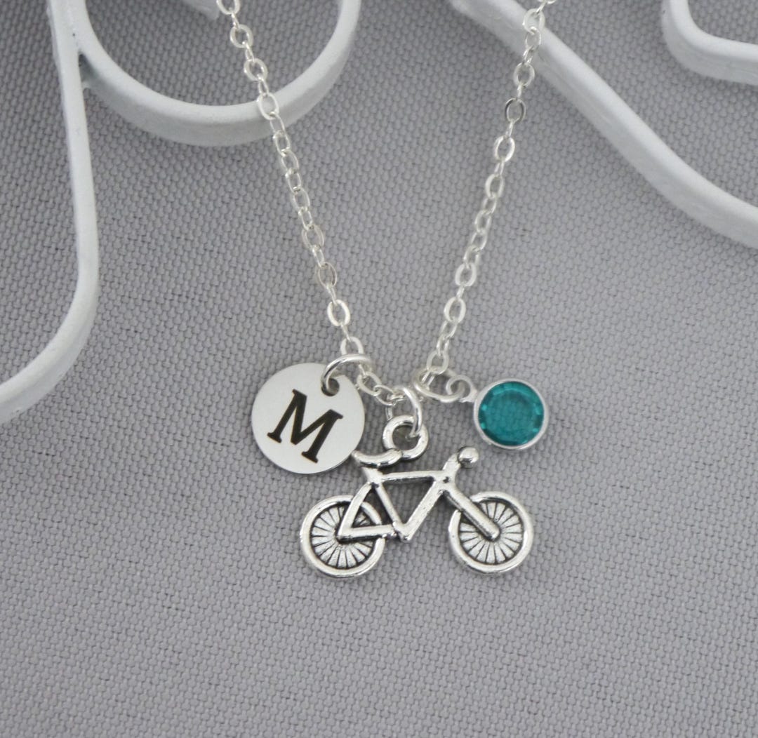 Bicycle Necklace, Personalized Bicycle Necklace, Bike Necklace, Initial ...