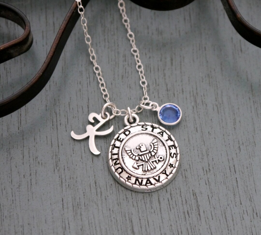 Navy Necklace, Personalized Navy Necklace, Silver Navy Necklace ...