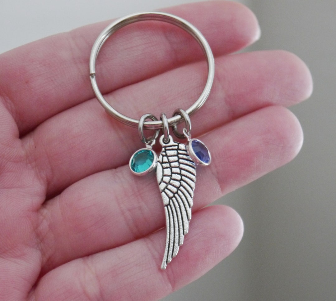 Angel Wing Keychain With Birthstones, 1 2 3 4 Birthstones, Memorial ...