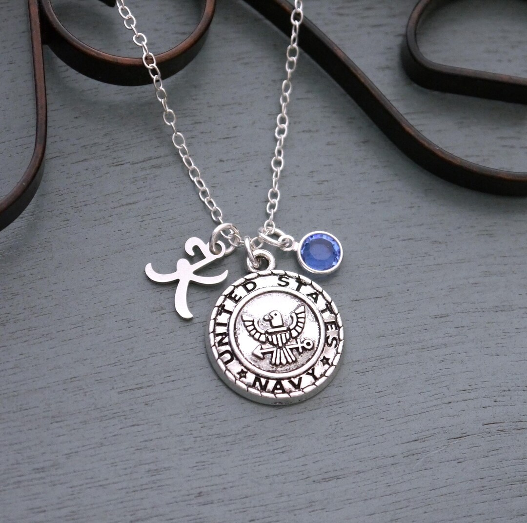 Navy Necklace, Personalized Navy Necklace, Silver Navy Necklace ...