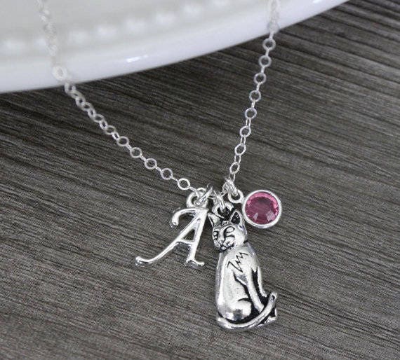 Cat Necklace Personalized Cat Necklace Silver Cat Necklace | Etsy