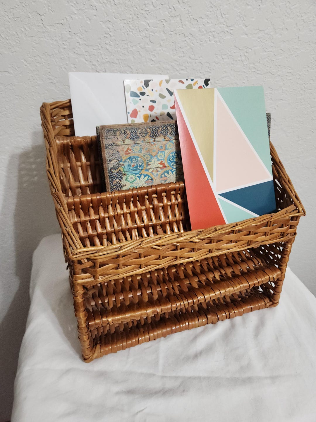 Wicker Letter Holder / Desk Mail Organizer Woven Boho Decor ...