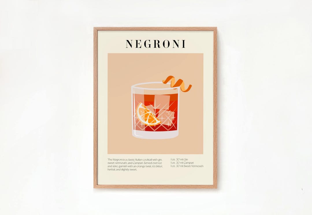Negroni Print Cocktail Poster Negroni Recipe Mixology Print Kitchen ...